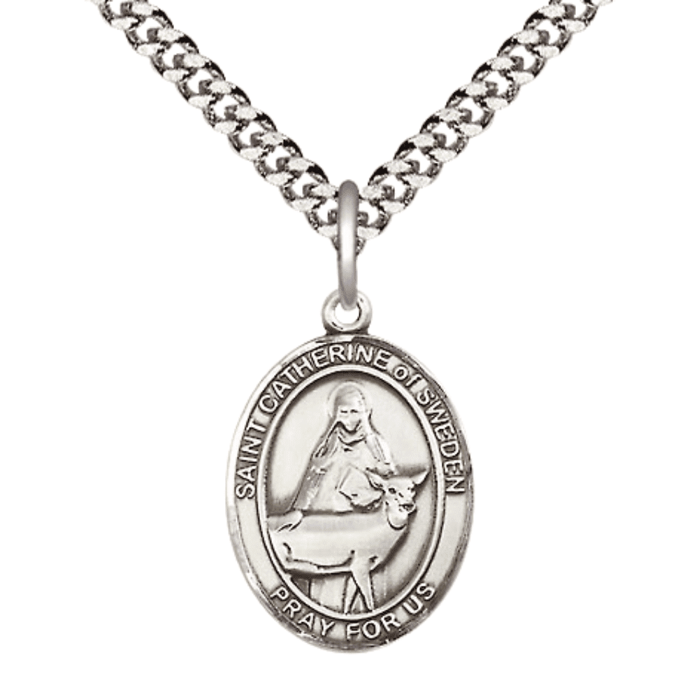 Pewter Saint Catherine of Sweden Medal Pendant on 24 Inch Endless ...