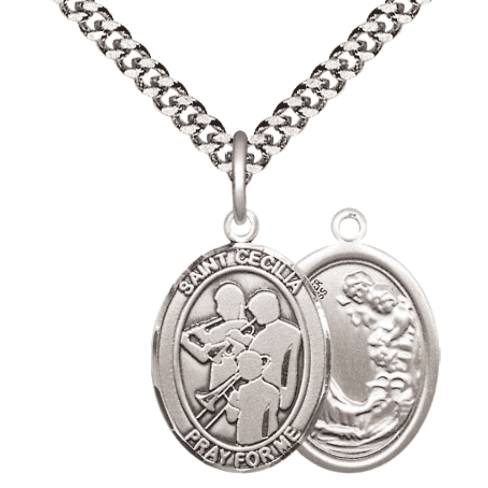 Pewter Saint Cecilia Marching Band Medal Pendant on 24 Inch Endless ...