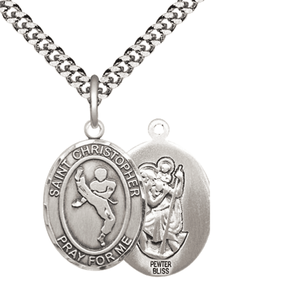 Pewter Saint Christopher Martial Arts Medal Pendant on 24 Inch Endless ...