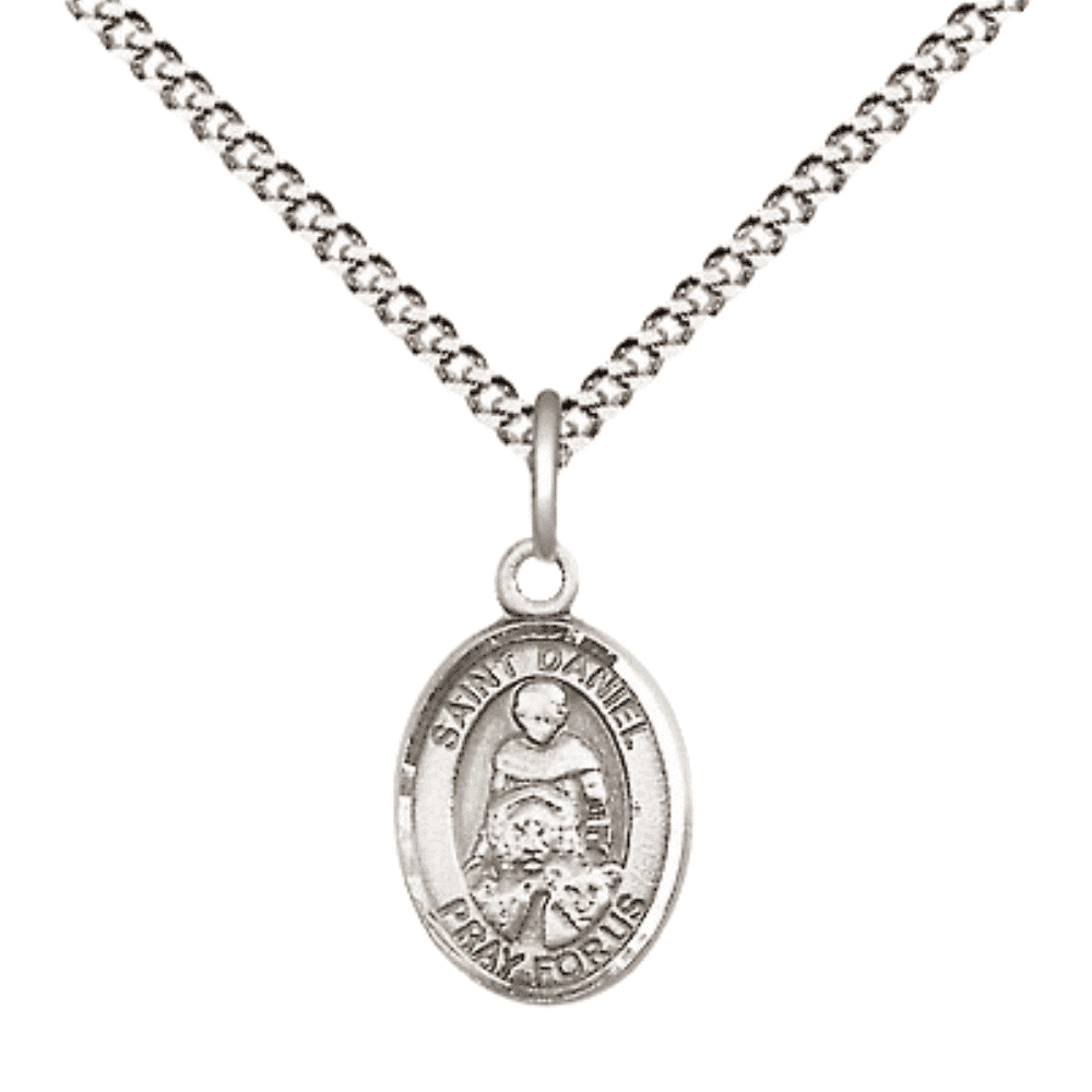 Pewter Saint Daniel Medal Pendant on 18 Inch Rhodium Plated Lite Curb ...