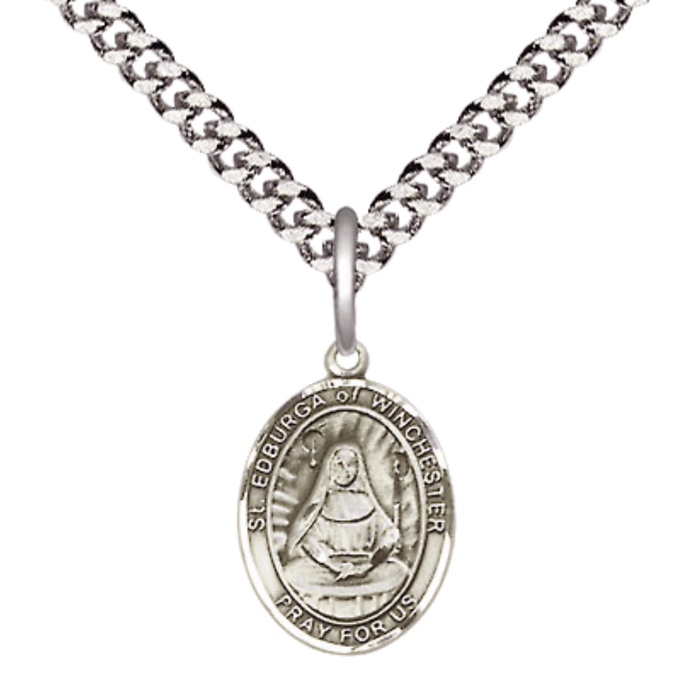Pewter Saint Edburga of Winchester Medal Pendant on 24 Inch Endless ...