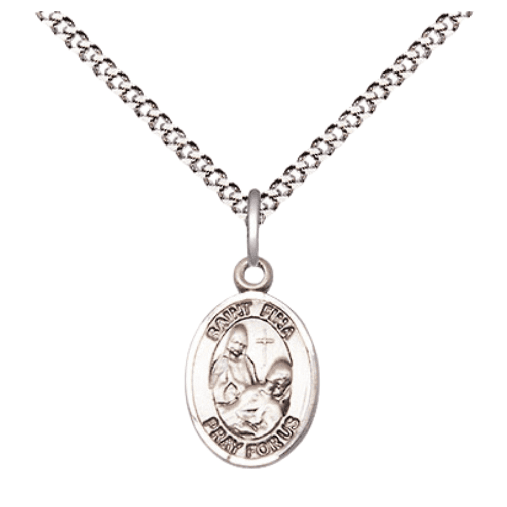 Pewter Saint Fina Medal Pendant on 18 Inch Rhodium Plated Lite Curb ...
