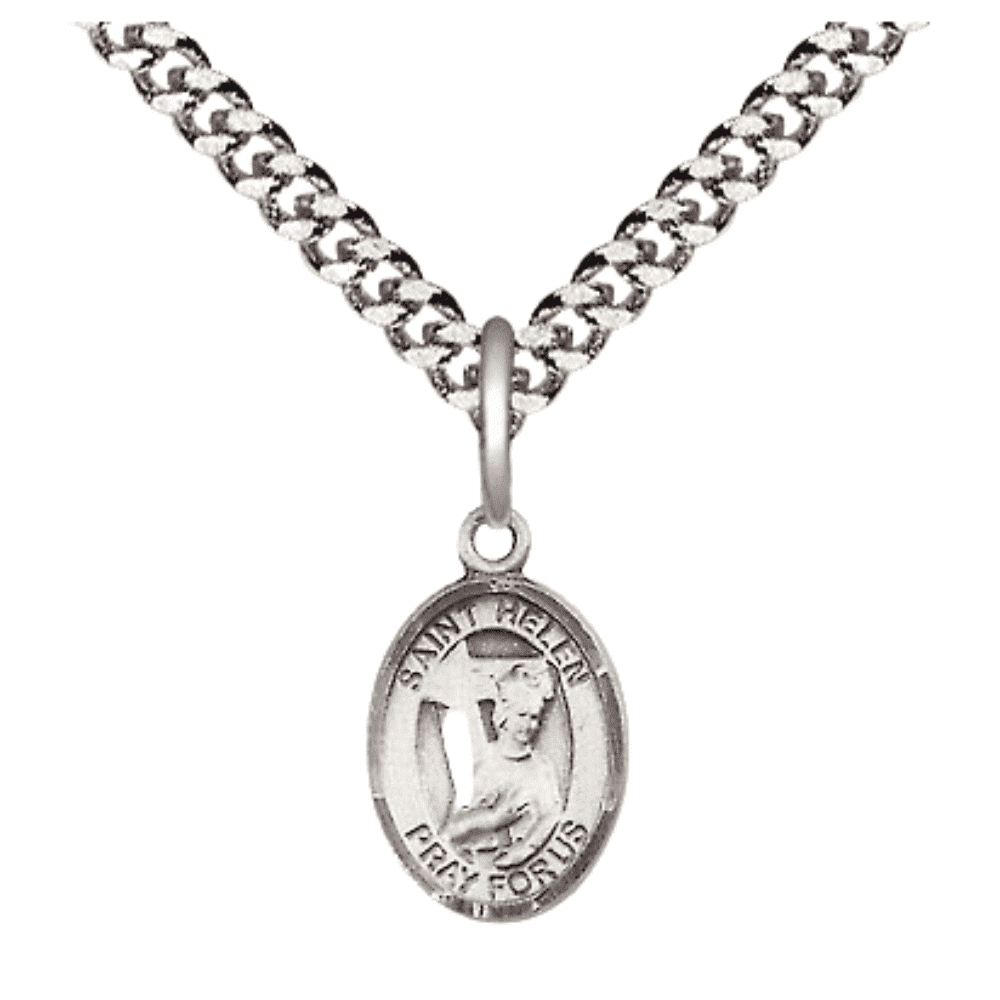 Pewter Saint Helen Medal Pendant on 24 Inch Endless Rhodium Plated ...