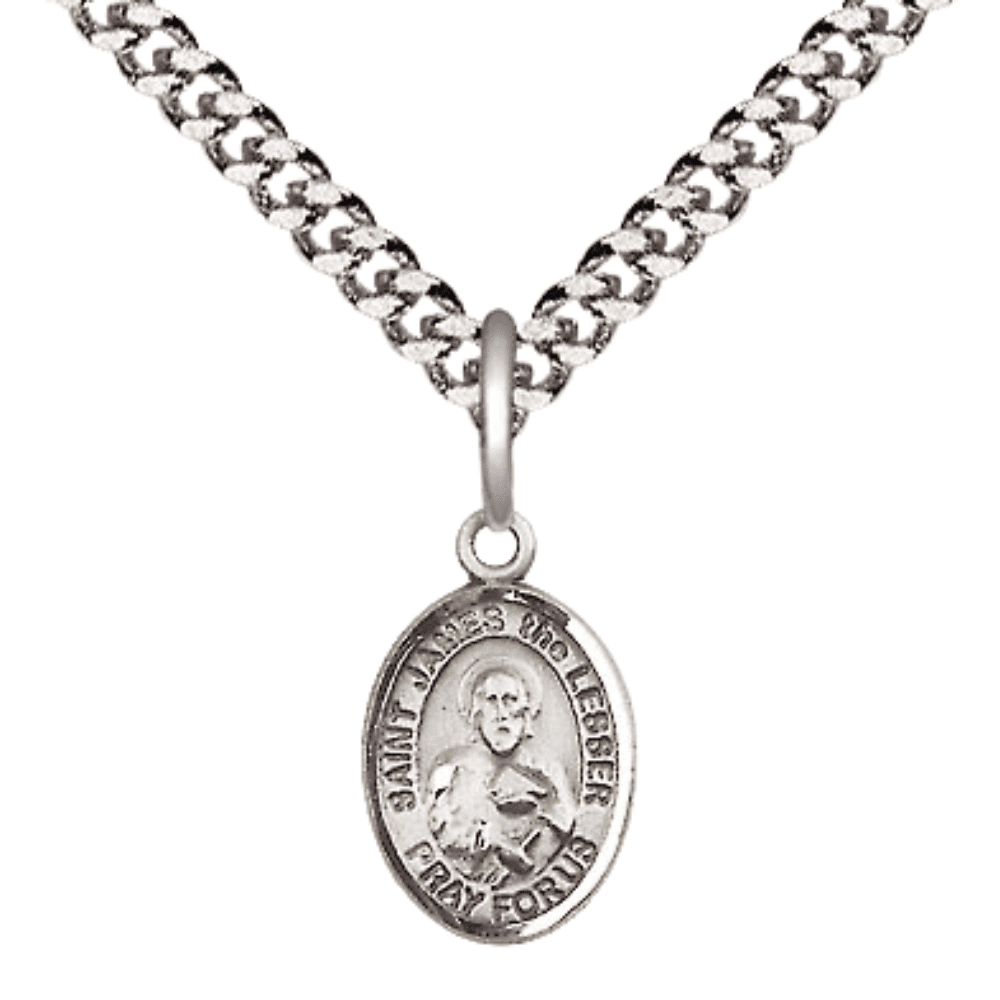 Pewter Saint James the Lesser Medal Pendant on 24 Inch Endless Rhodium ...