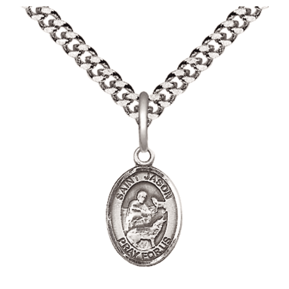 Pewter Saint Jason Medal Pendant on 24 Inch Endless Rhodium Plated ...