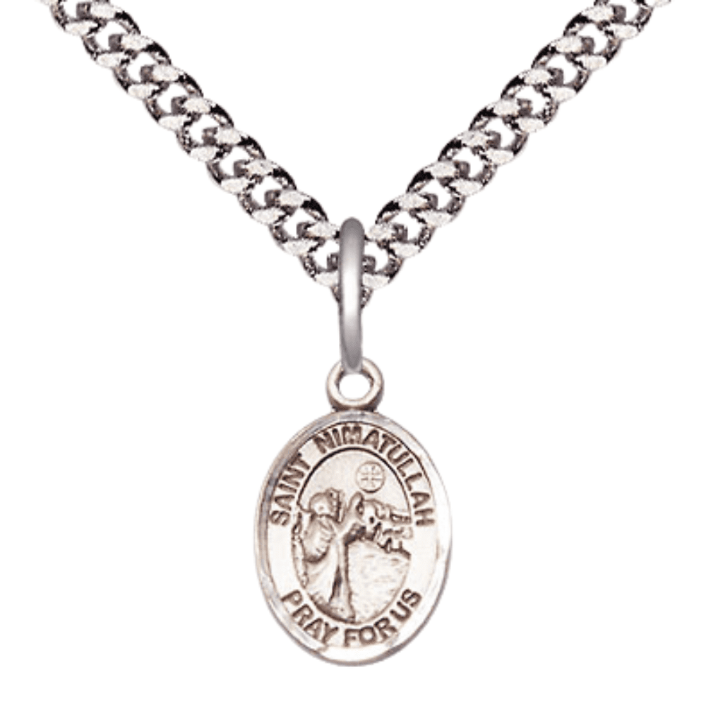 Pewter Saint Nimatullah Medal Pendant on 24 Inch Endless Rhodium Plated ...