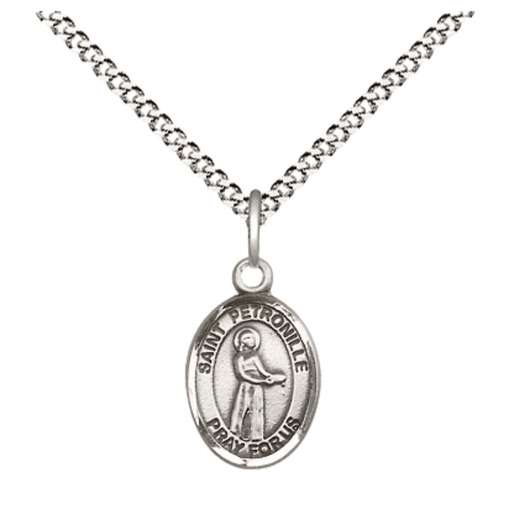 Pewter Saint Petronille Medal Pendant on 18 Inch Rhodium Plated Lite ...