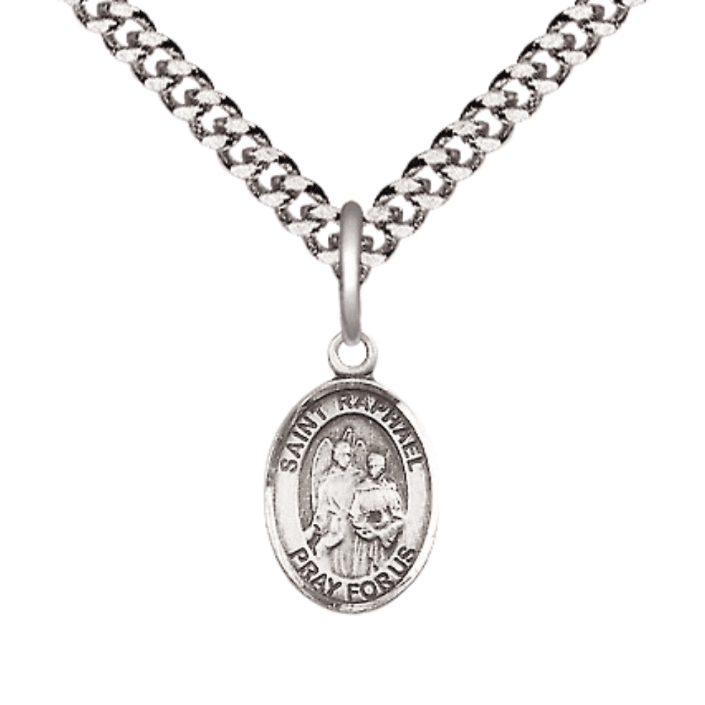 Small Pewter Saint Raphael the Archangel Medal Pendant on 24 Inch ...