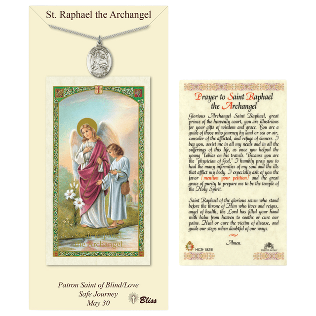 Pewter Saint Raphael the Archangel Medal on a 18 inch Lite Curb Chain ...