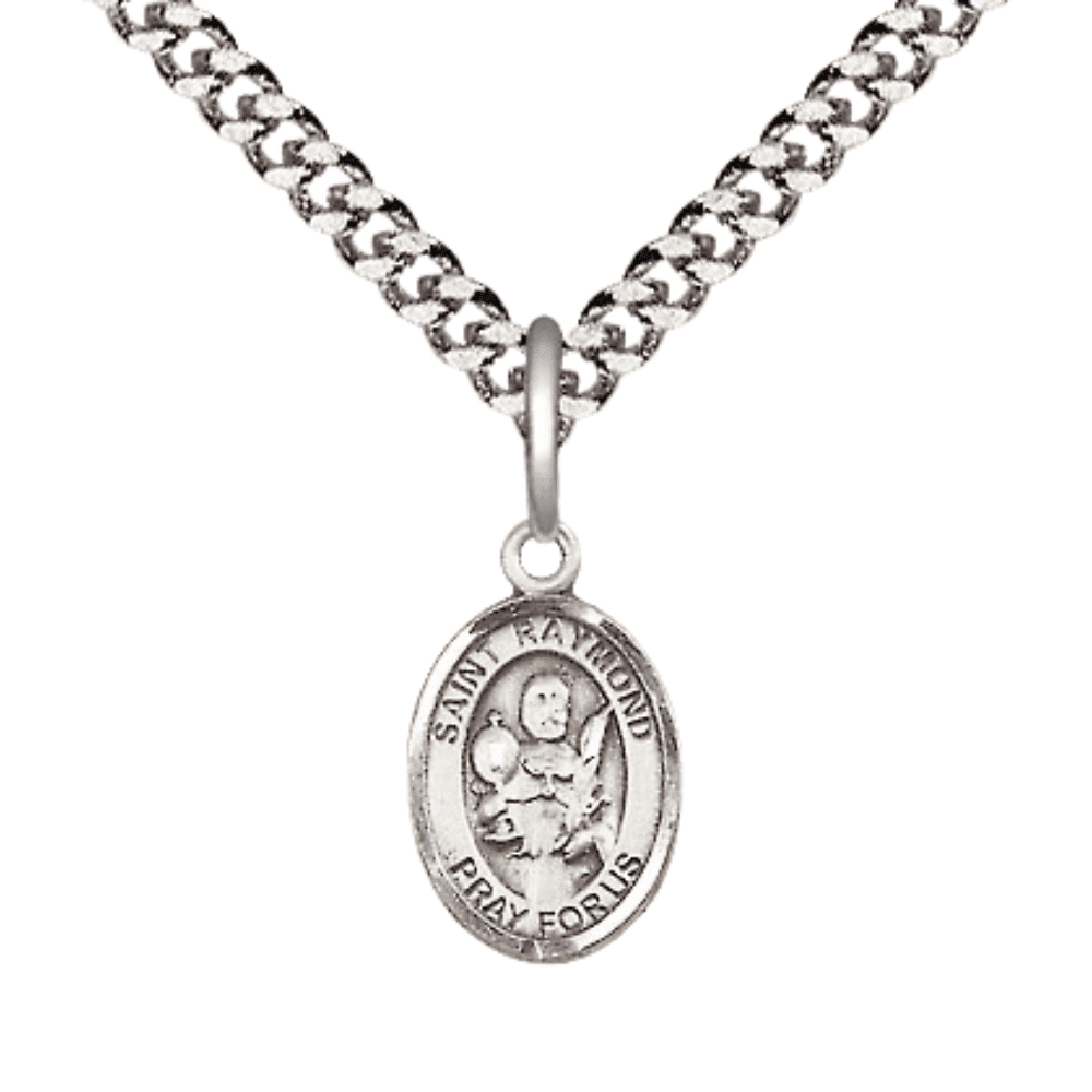 Pewter Saint Raymond Nonnatus Medal Pendant on 24 Inch Endless Rhodium ...