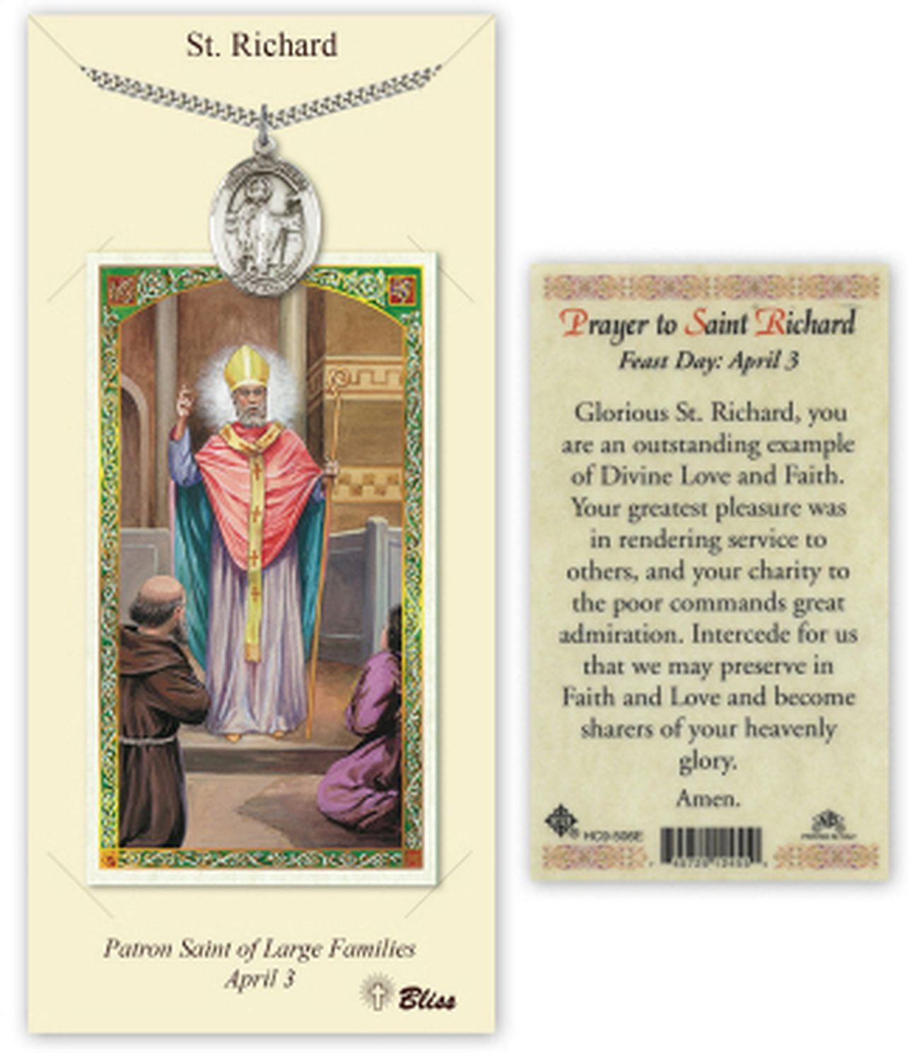 Pewter Saint Richard Medal on a 24 inch Heavy Curb Chain with a Prayer ...