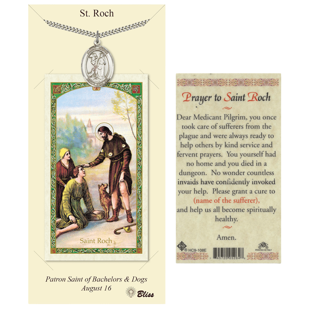 Pewter Saint Roch Medal on a 24 inch Heavy Curb Chain with a Prayer to ...