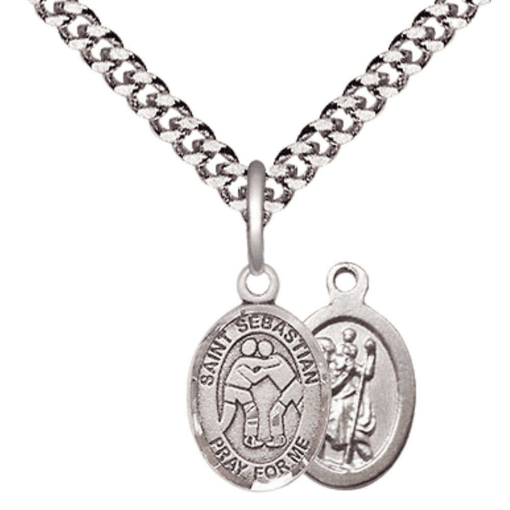 Pewter Saint Sebastian Wrestling Medal Pendant on 24 Inch Endless ...