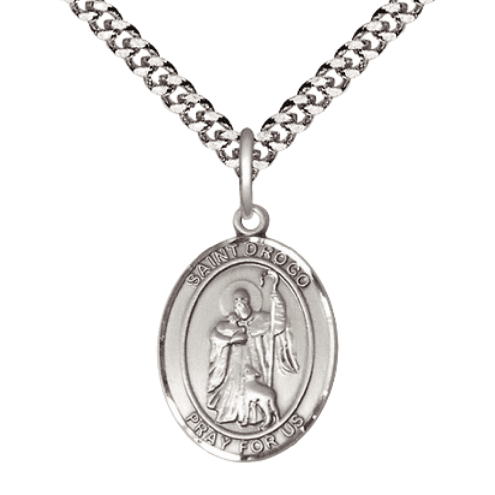 Pewter Saint St Drogo Medal Pendant on 24 Inch Endless Rhodium Plated ...