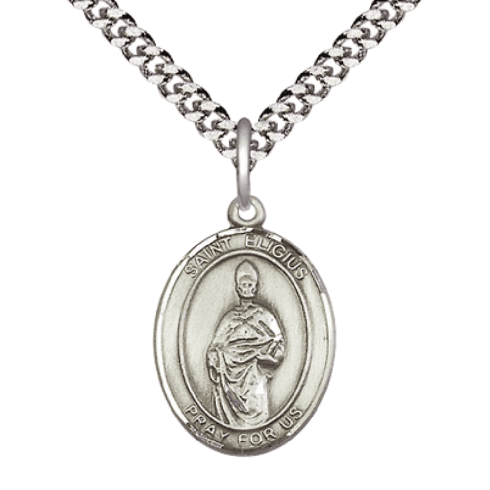 Pewter Saint St Eligius Medal Pendant on 24 Inch Endless Rhodium Plated ...