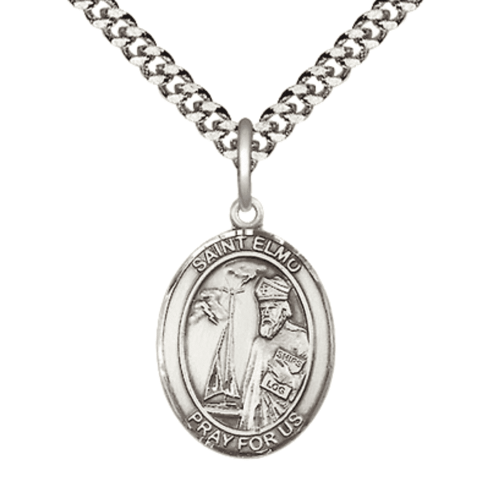 Pewter Saint St Elmo Medal Pendant on 24 Inch Endless Rhodium Plated ...