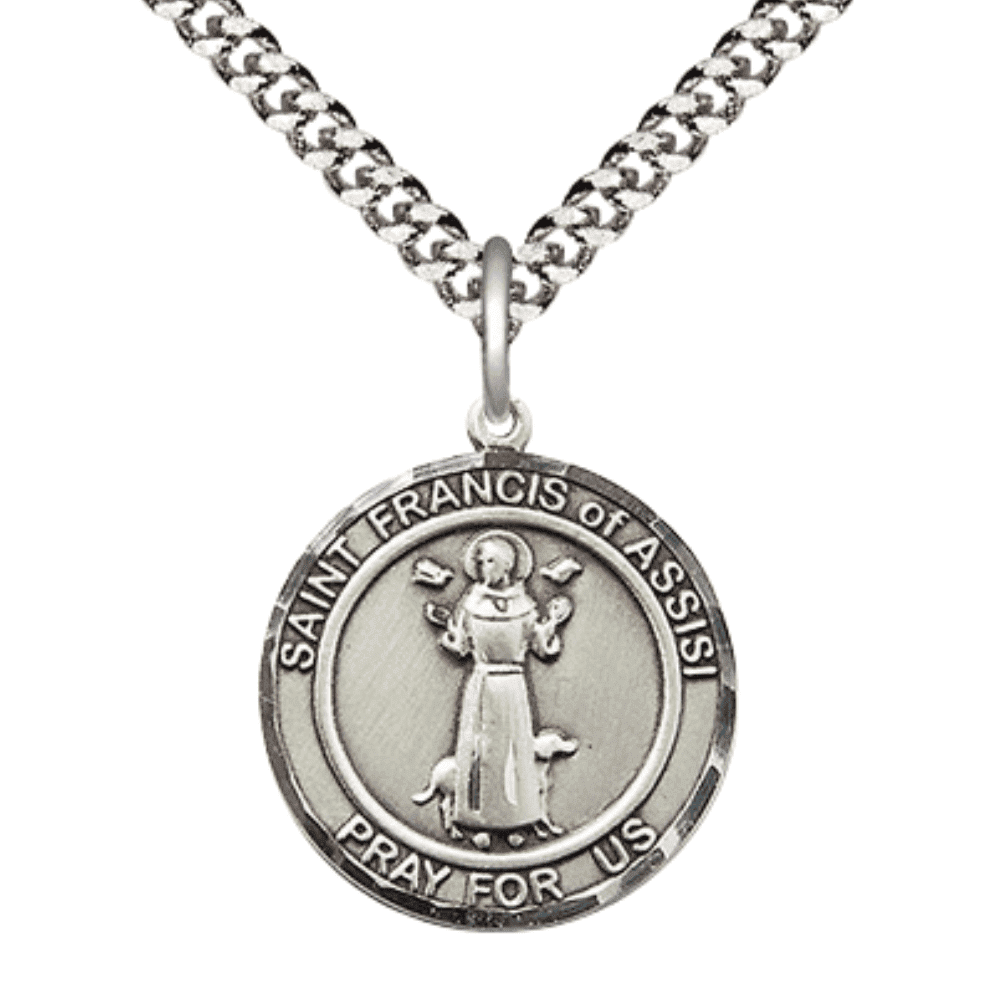 Pewter Saint St Francis of Assisi Medal Pendant on 24 Inch Endless ...
