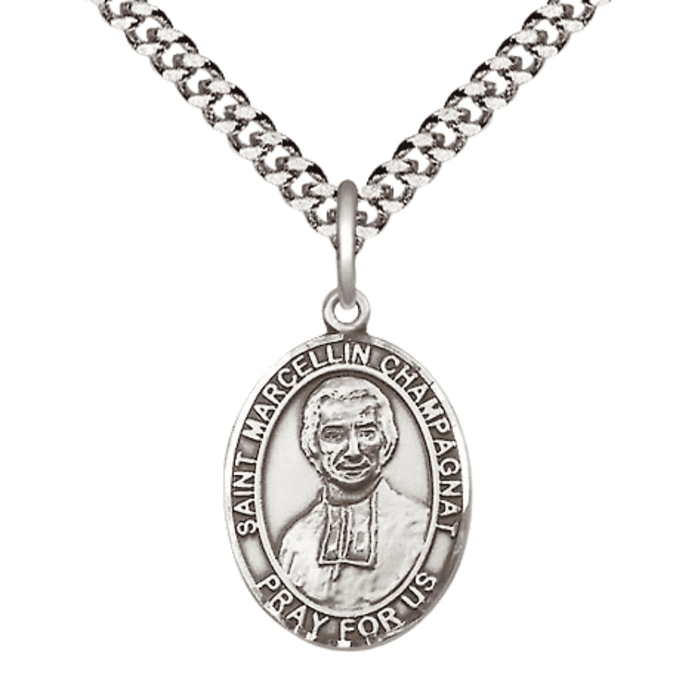 Pewter Saint St. Marcellin Champagnat Medal Pendant on 24 Inch Endless ...