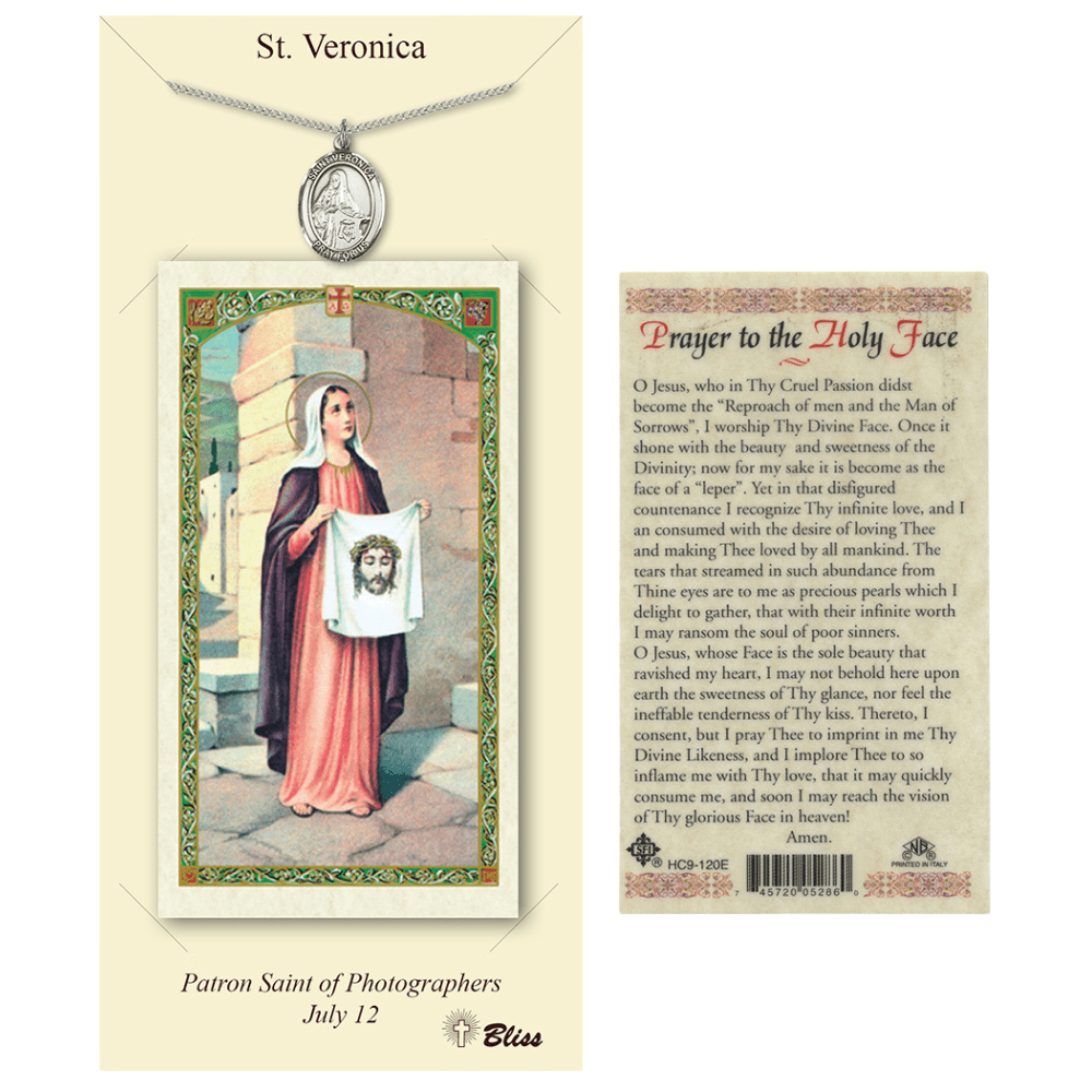 Pewter Saint Veronica Medal on a 18 inch Lite Curb Chain with a St ...