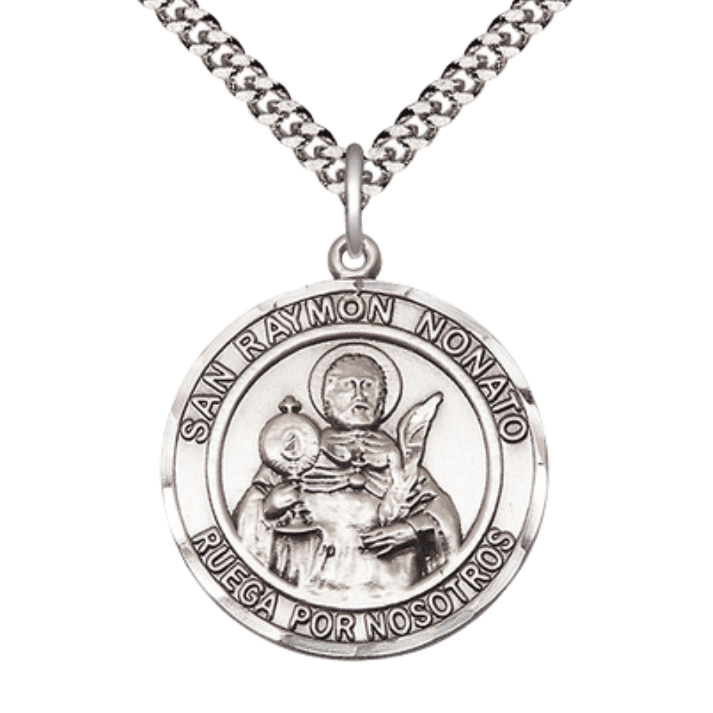 Pewter San Ramon Nonato Medal Pendant on 24 Inch Endless Rhodium Plated ...