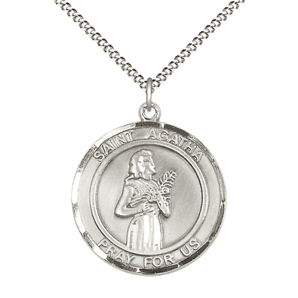 Pewter St Agatha Medal Pendant on 18 Inch Rhodium Plated Lite Curb ...