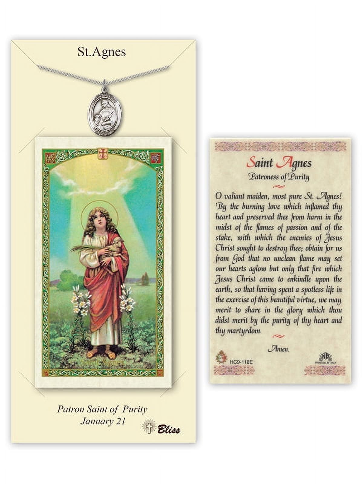 Pewter St. Agnes of Rome on a 18 inch Curb Chain with a Prayer to St ...