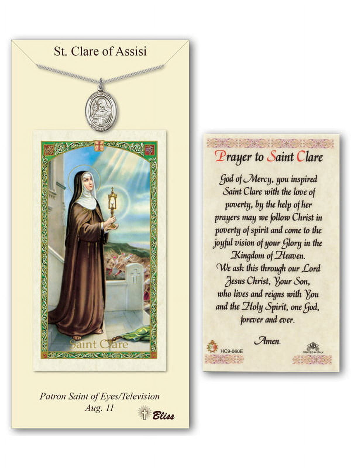 Pewter St. Clare of Assisi medal on an 18 inch Lite Curb Chain with a ...