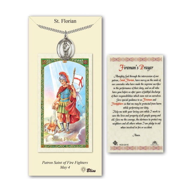 Pewter St. Florian medal on an 24 inch Heavy Curb Chain with a St ...