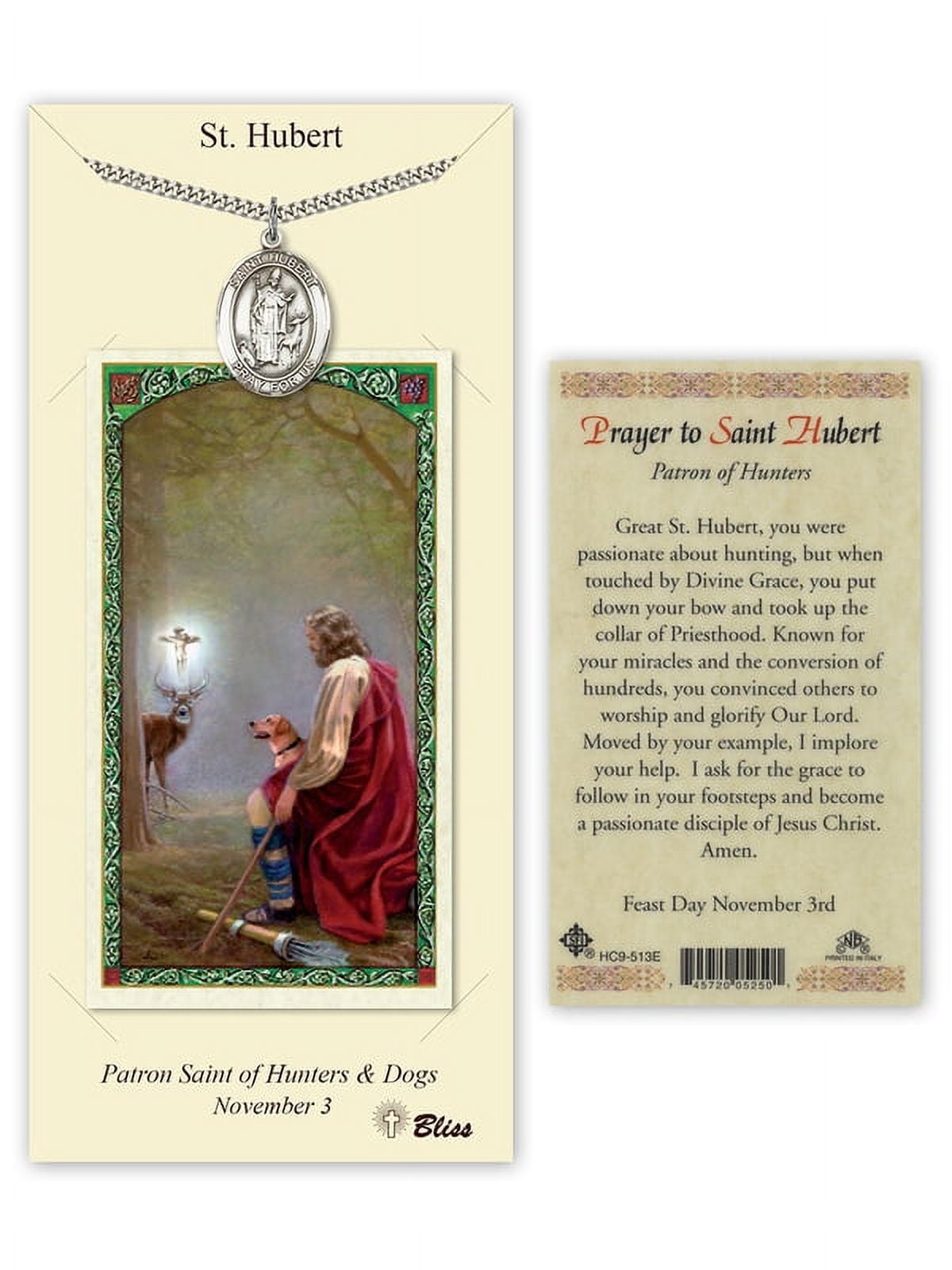 Pewter St. Hubert of Liege on a 24 inch Curb Chain with a Prayer to St ...