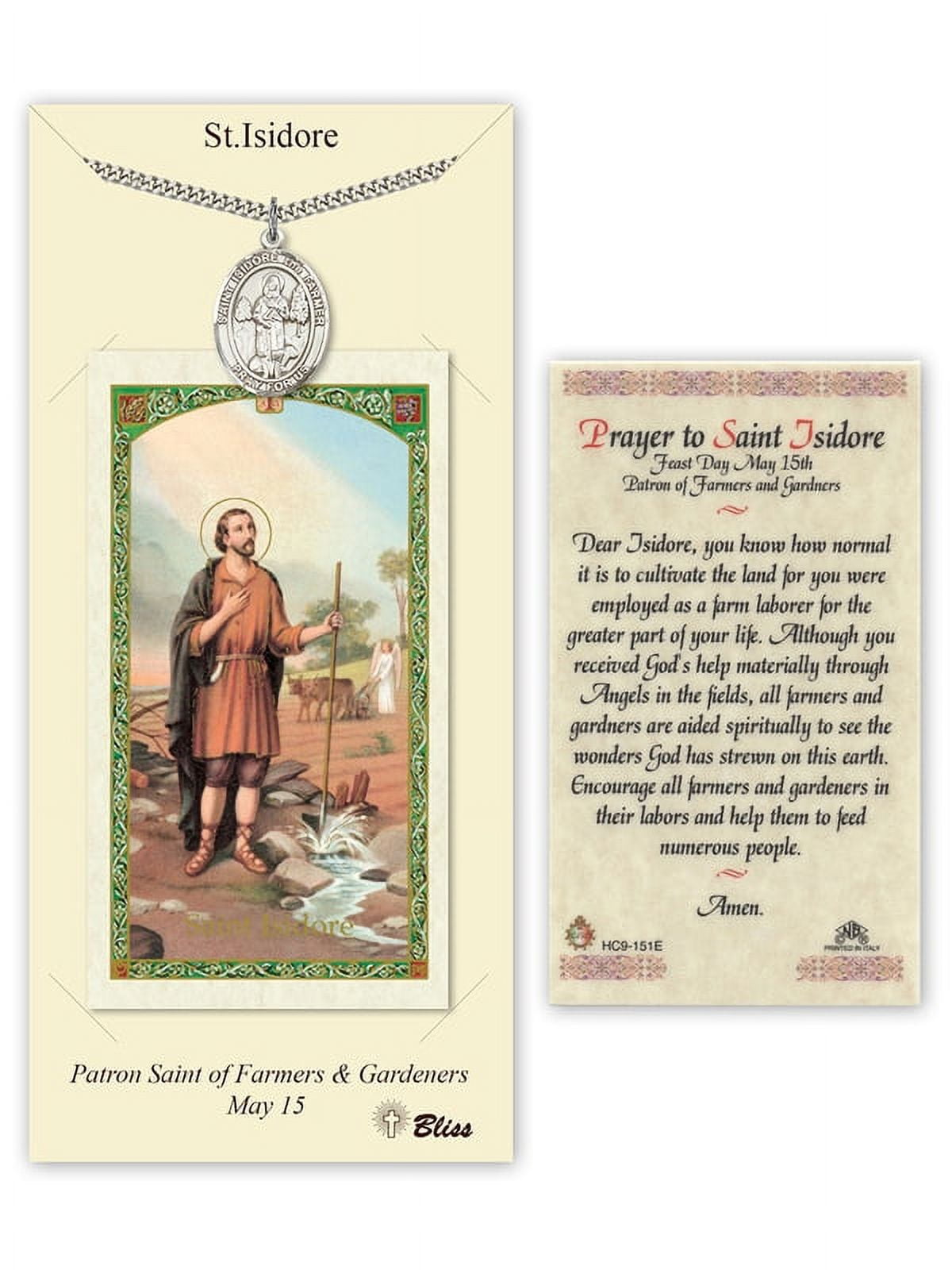 Pewter St. Isidore the Farmer on a 24 inch Curb Chain with a Prayer to ...