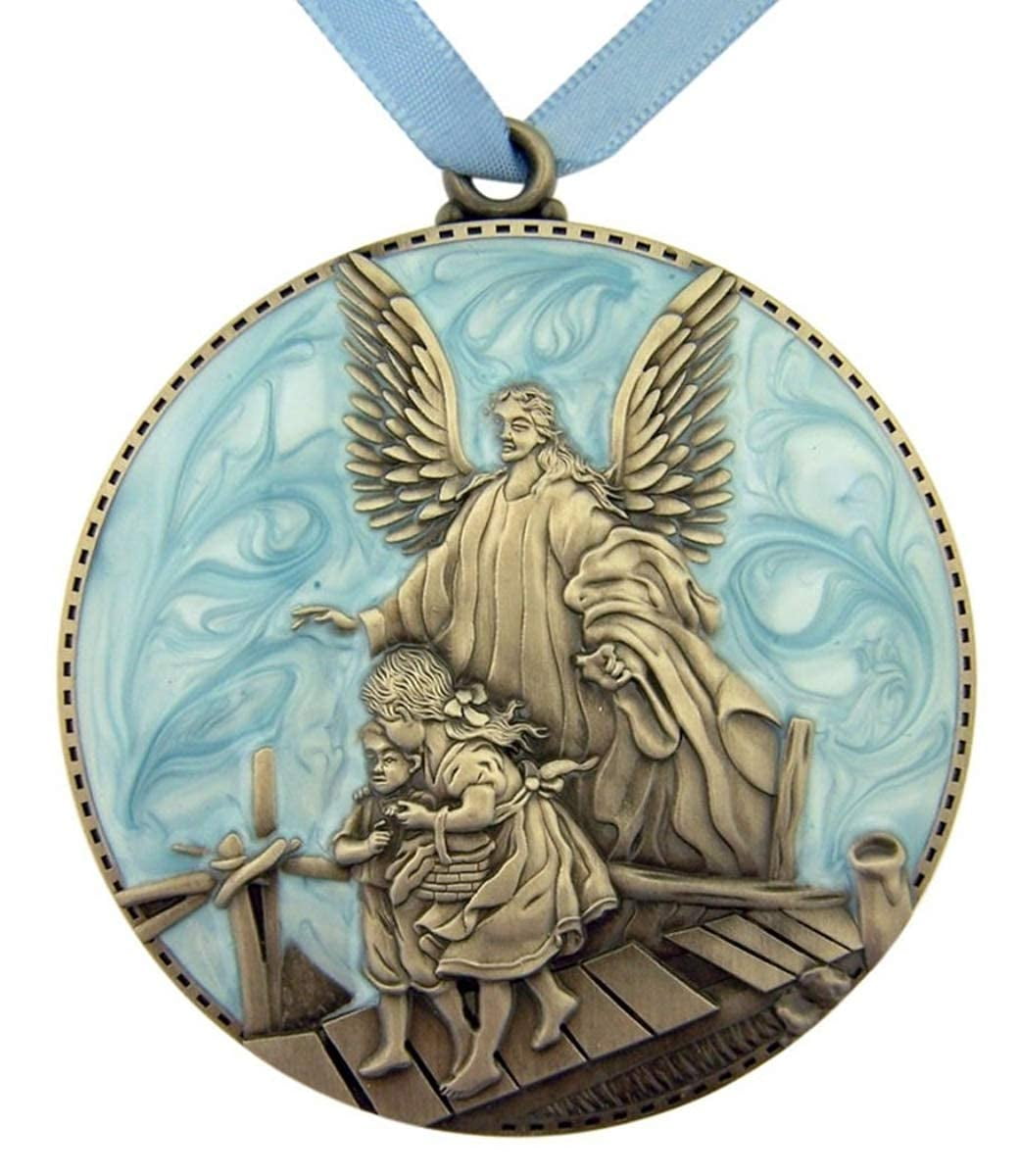 Pewter and Enamel Crib Medal with Guardian Angel for Baby Nursery Decor ...