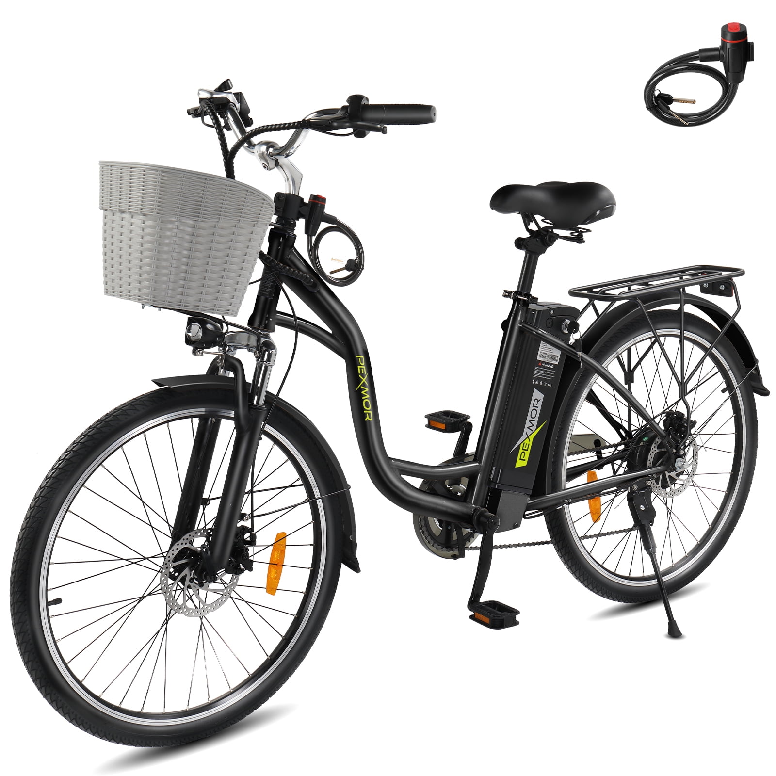 "PEXMOR 350W Electric Bike, 26"" Cruiser Ebike with 36V 12.5AH Removable Battery, Shimano 6 ...