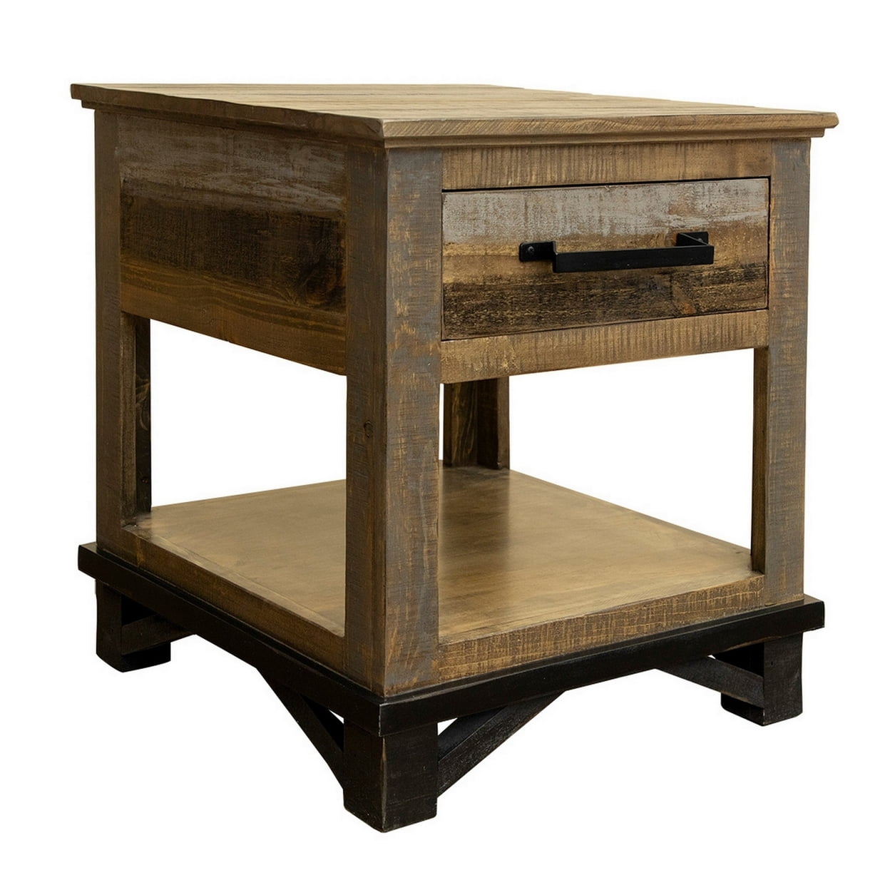 Peya 26 Inch Side End Table Shelf 1 Drawer Distressed Gray Brown Wood ...