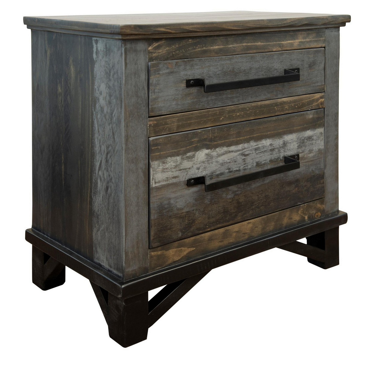 Peya 28 Inch Rustic Nightstand 2 Drawers Distress Gray Brown Pine Wood ...