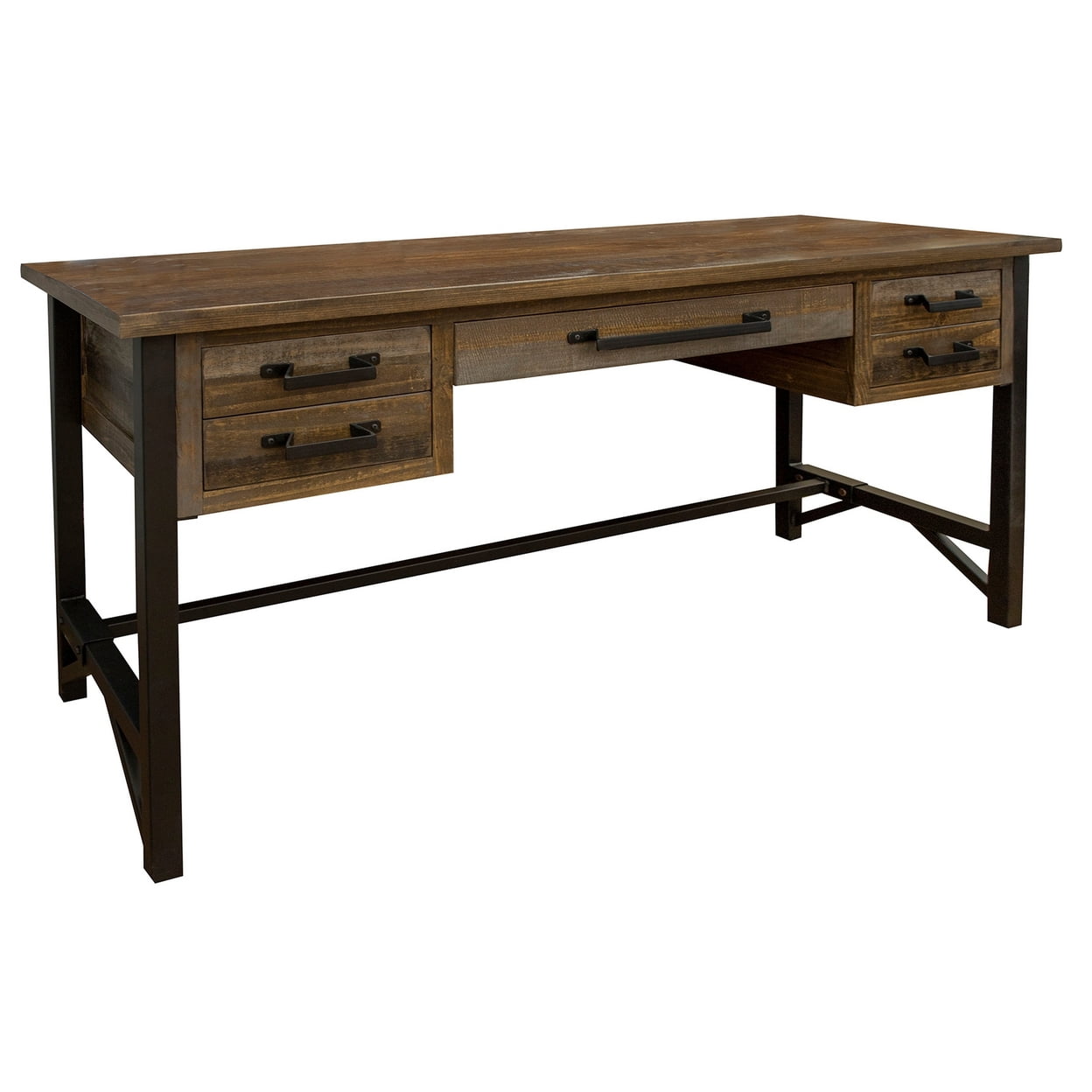 Peya 61 Inch 4 Drawer Desk Keyboard Tray Distressed Gray Brown Pine ...