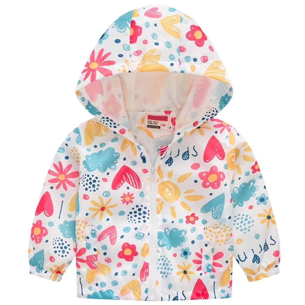 Peyan 1-6T Toddler Girls Cartoon Zip Jacket Hooded Trench Lightweight ...