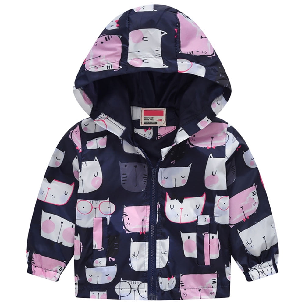 Peyan 1-6T Toddler Girls Cartoon Zip Jacket Hooded Trench Lightweight ...