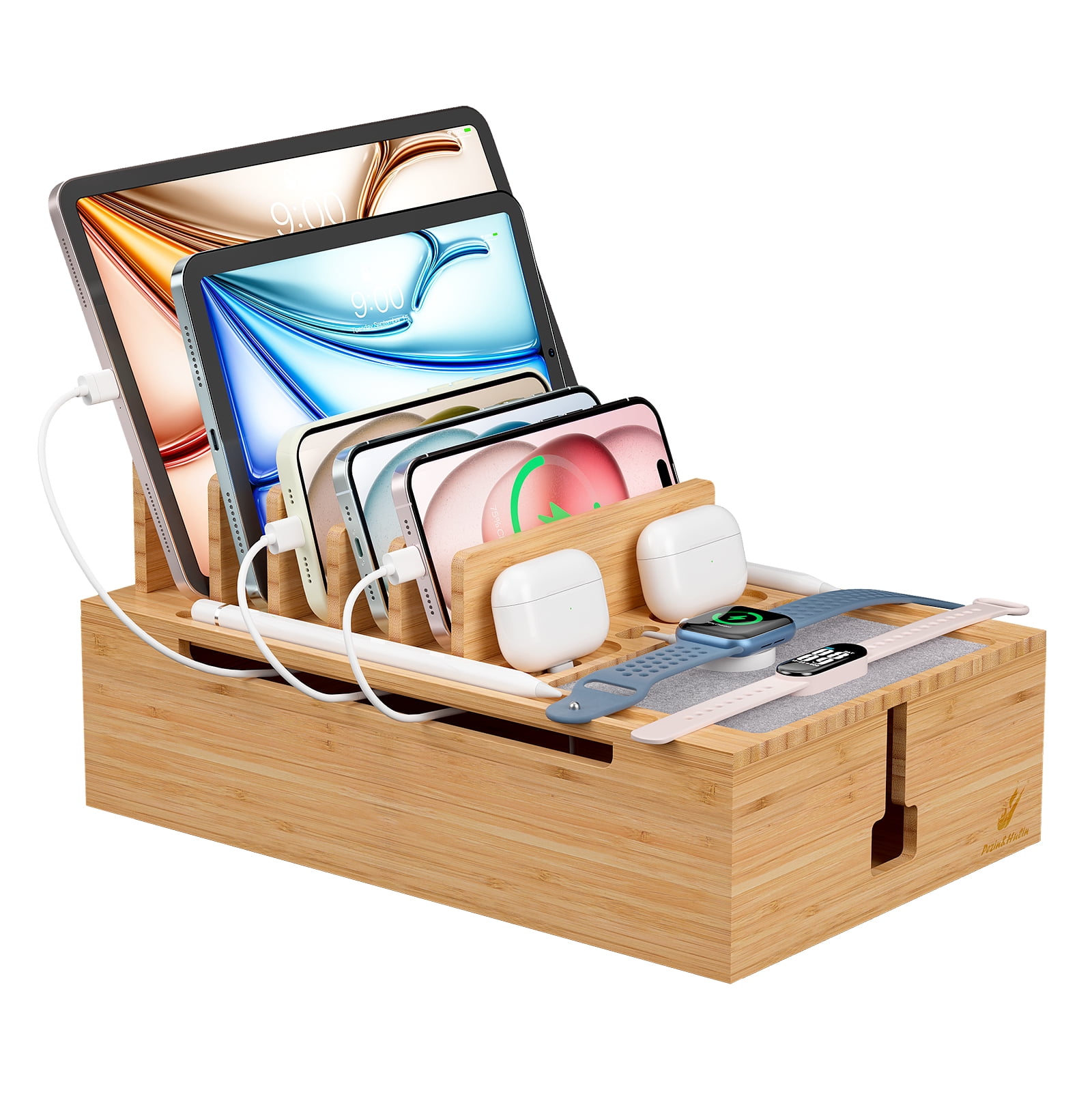 Pezin & Hulin Bamboo Cable Management Box, Charging Station for Phone ...