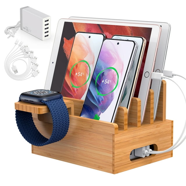 Pezin & Hulin Bamboo Charging Station with 5-Port USB Hub for Multiple ...
