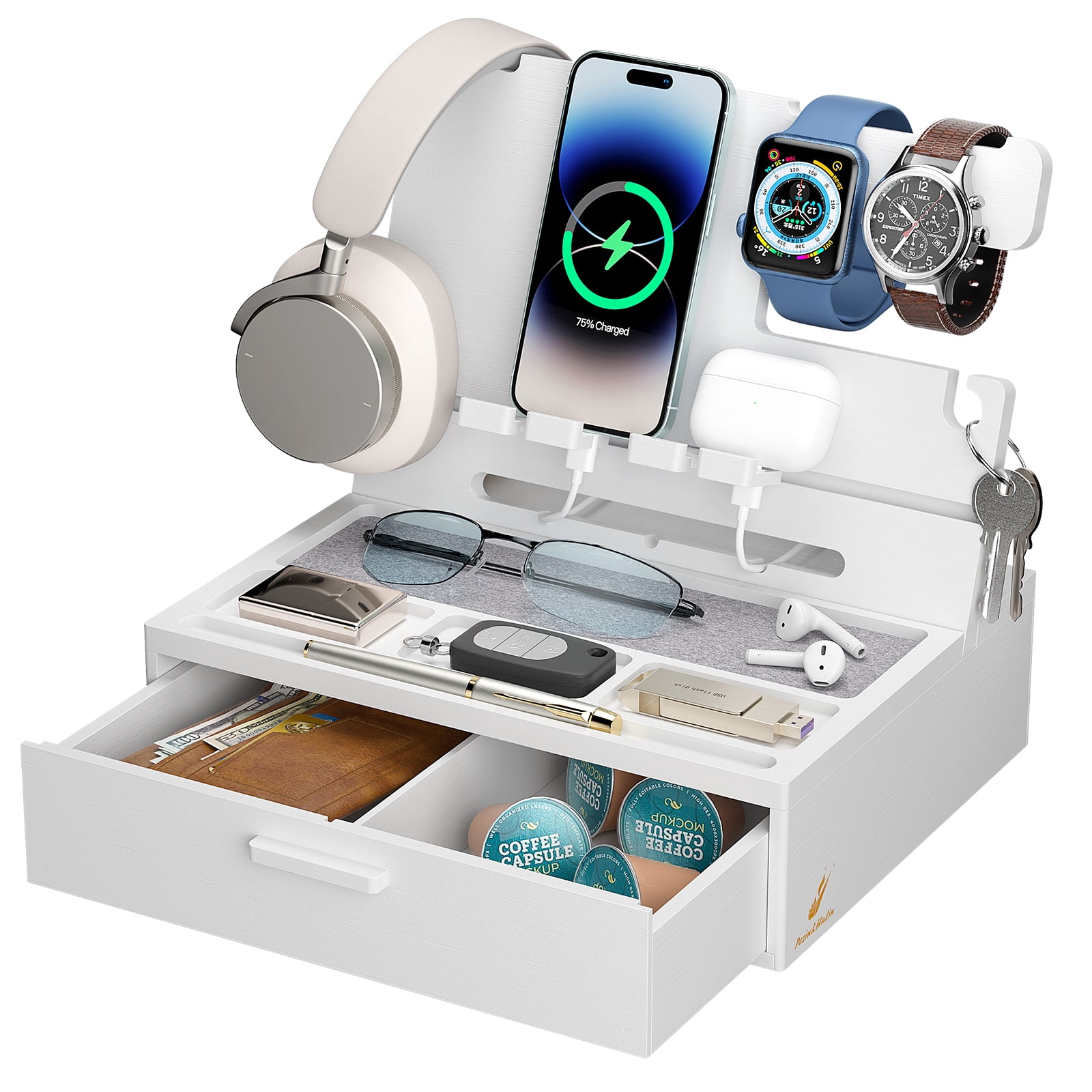 Pezin & Hulin Nightstand Organizer Table Tray, Wooden Bamboo Docking ...