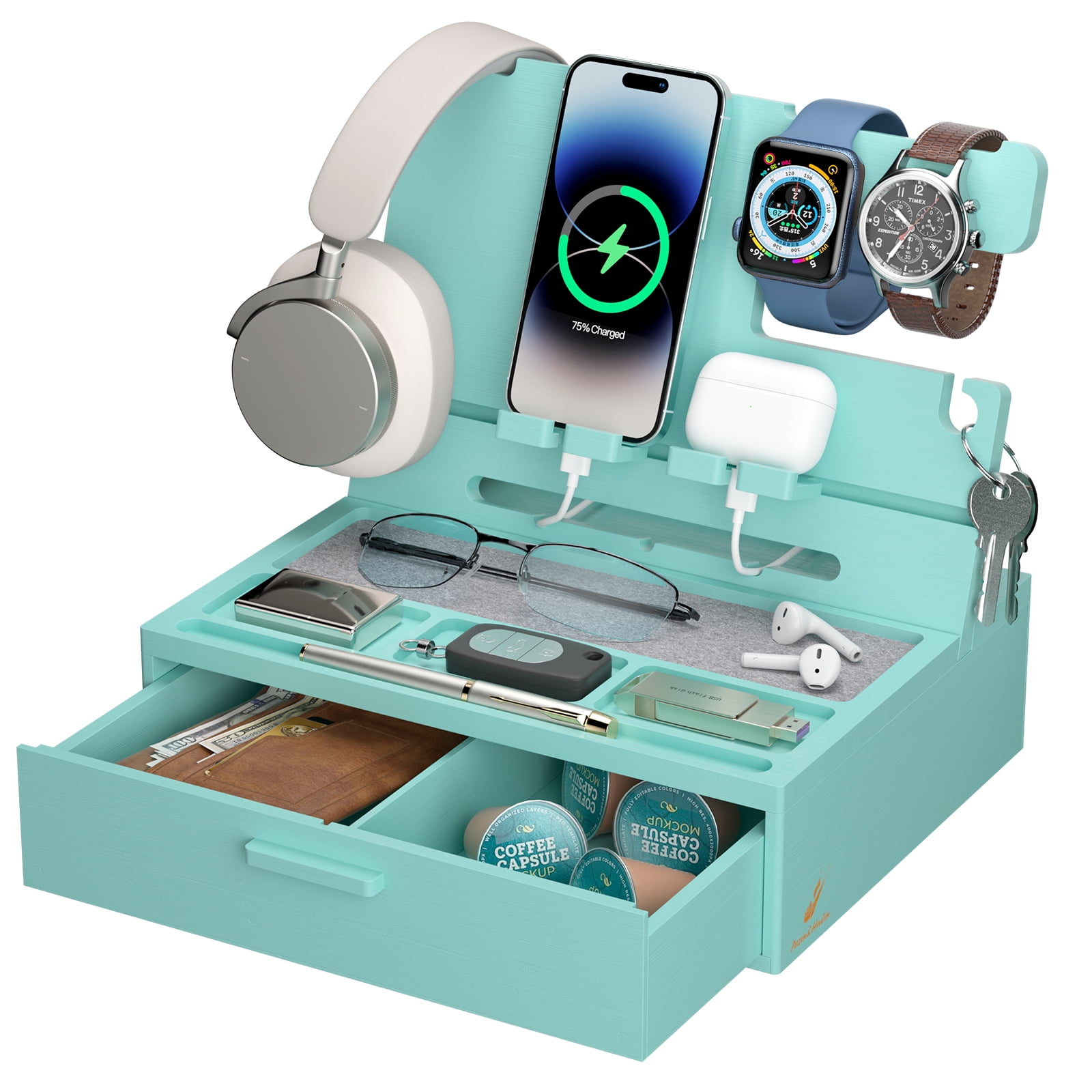 Pezin & Hulin Wood Nightstand Organizer Tray, Bamboo Phone Docking ...