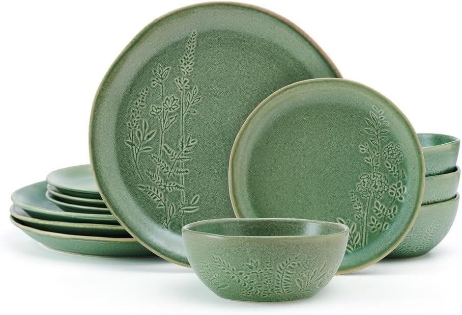 Pfaltzgraff Carrie 12 Piece Stoneware Dinnerware Set Green - Walmart.com