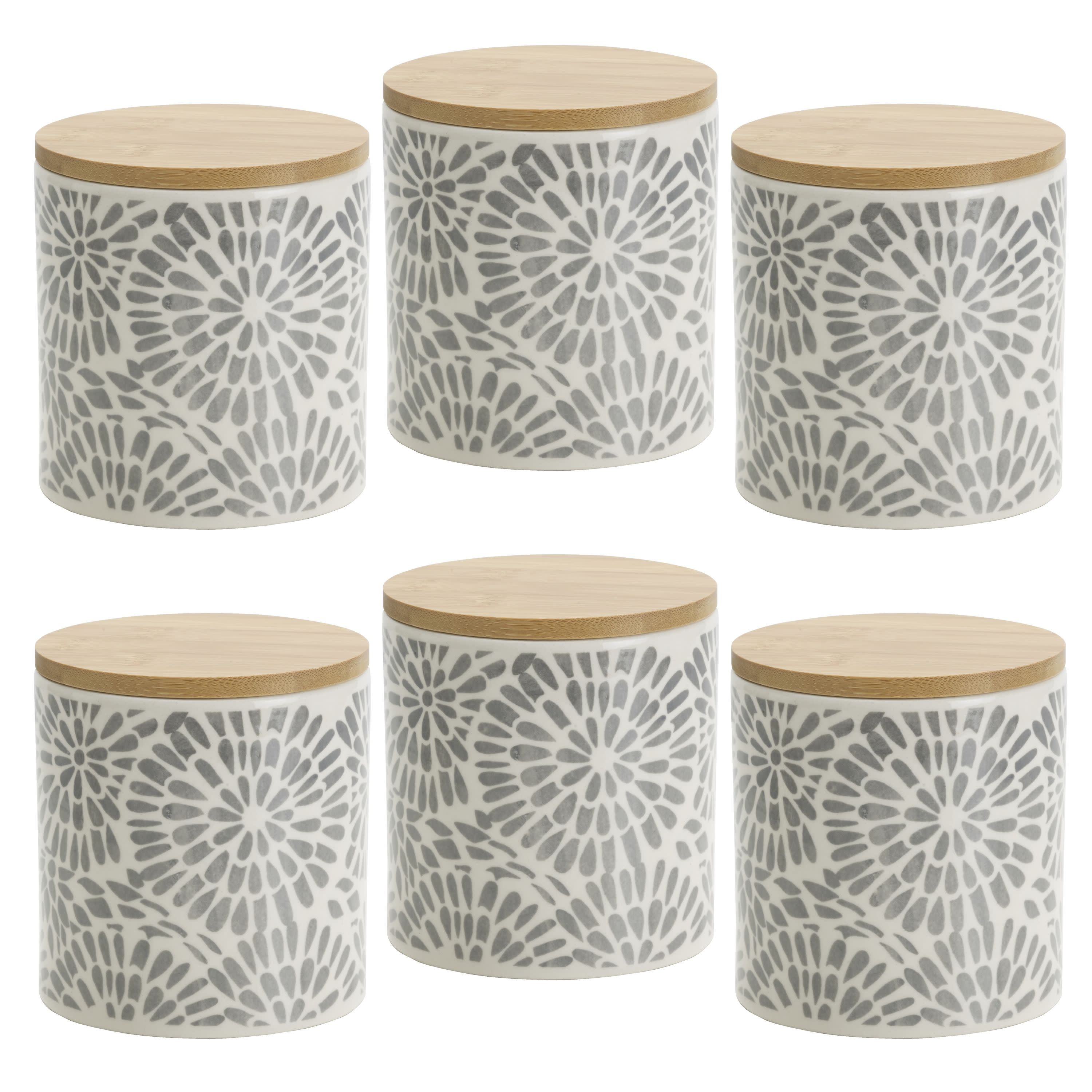 Pfaltzgraff Set of 6 4.5-inch White and Gray Floral Canisters with ...