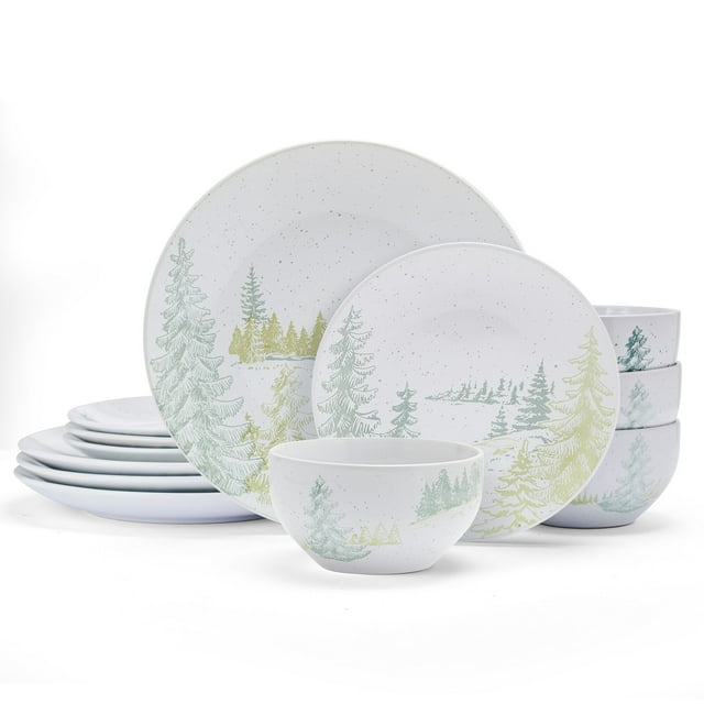 Pfaltzgraff Tranquil Trails 12 Piece Stoneware Dinnerware Set White ...