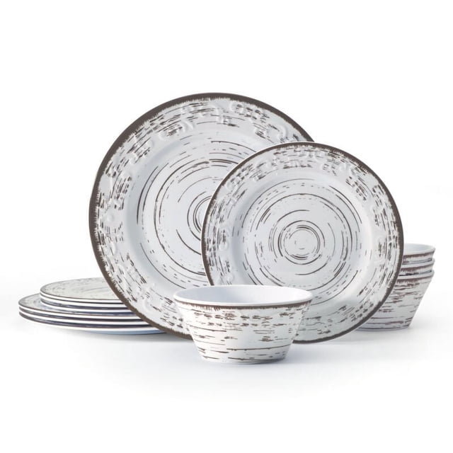 Pfaltzgraff Trellis 12 Piece Melamine Dinnerware Set White - Walmart.com