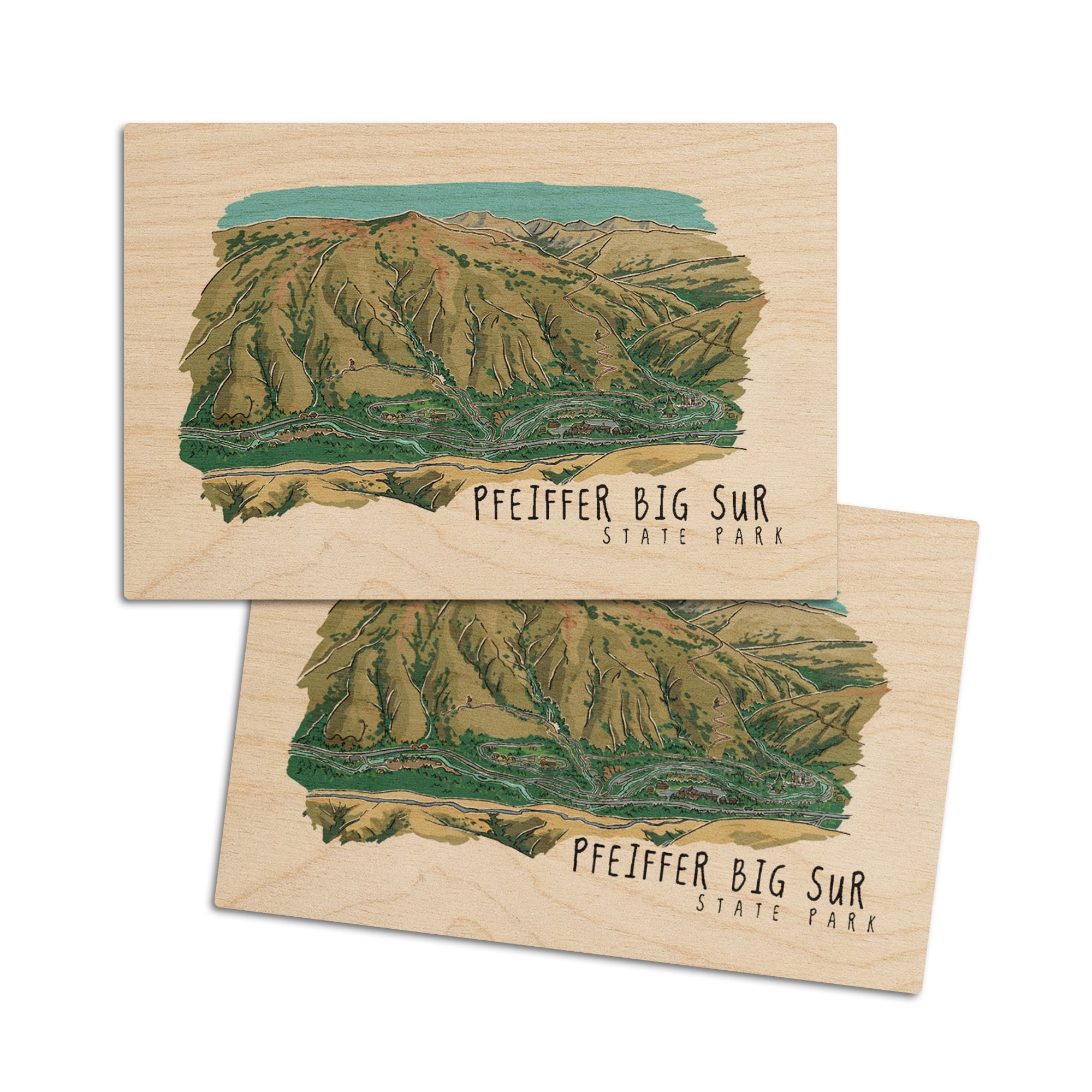 Pfeiffer Big Sur State Park, California, Line Drawing (4x6 Birch Wood ...