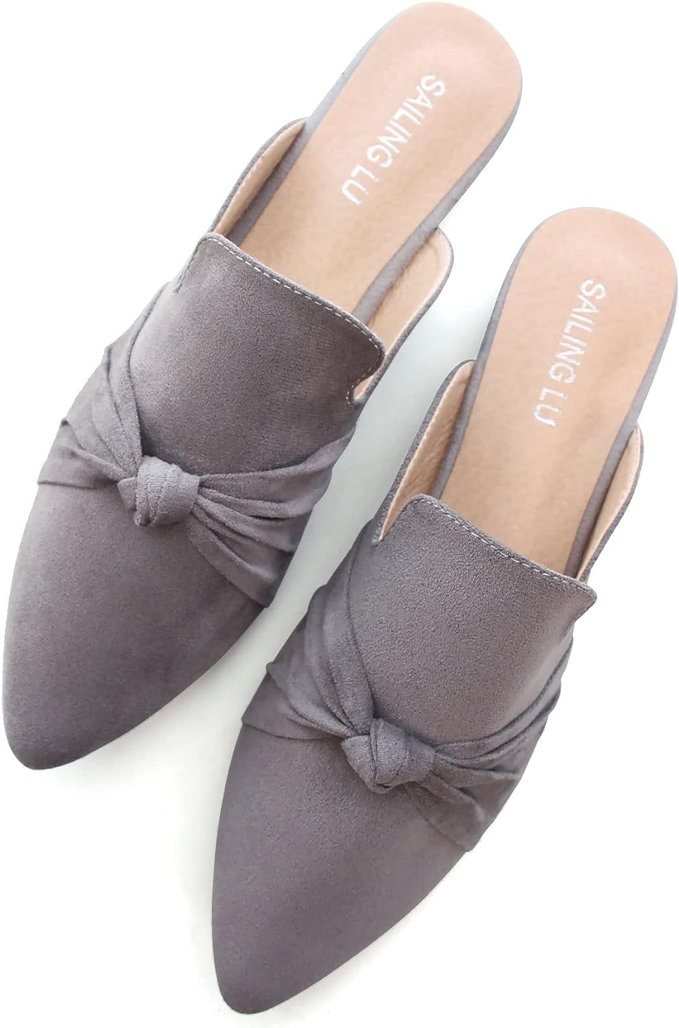 Pfhytec LU Cute Flats Mules for Women Pointed Toe Backless Loafers ...