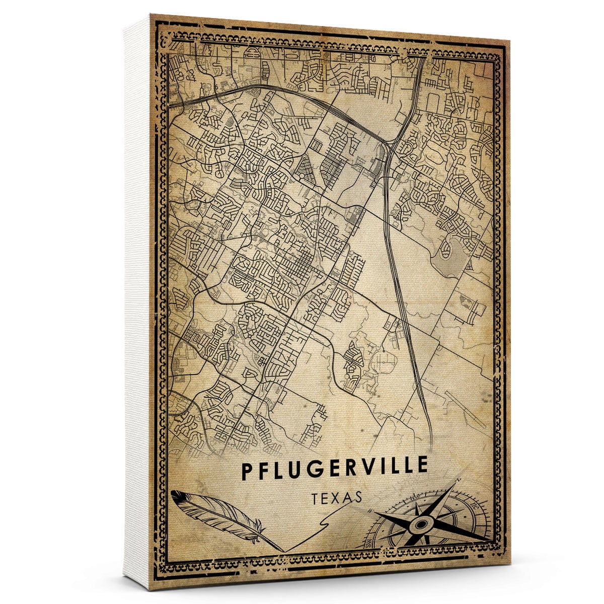 Pflugerville Vintage Map Prints Canvas, Texas Map Art Canvas, Canvas ...