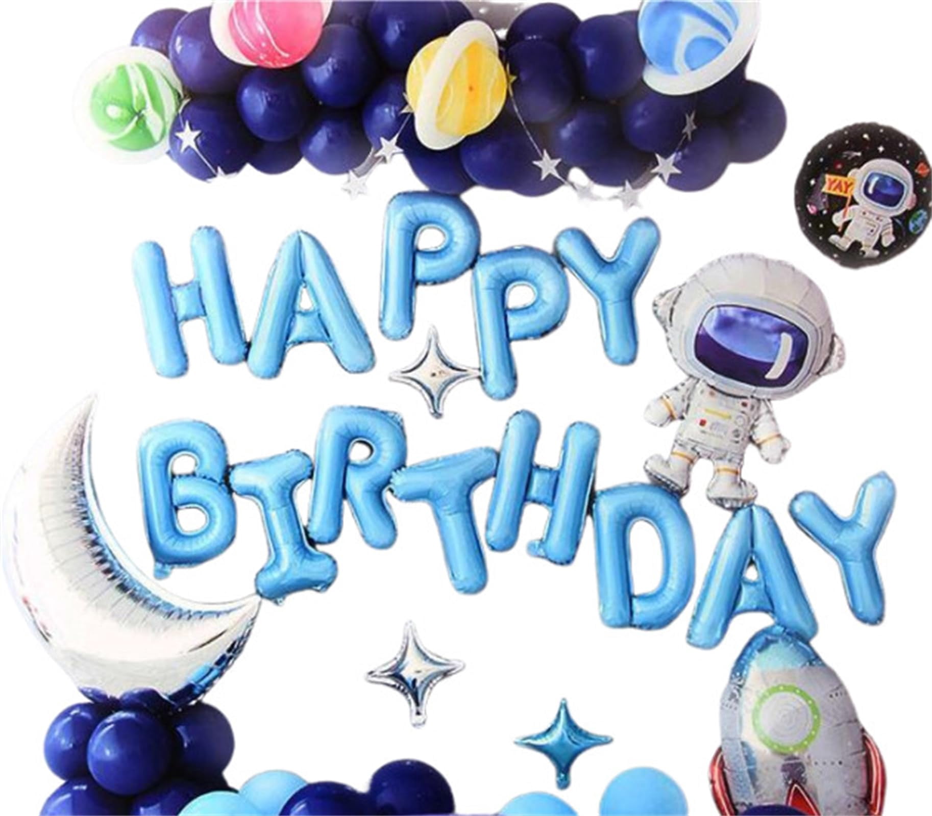 Pfylinqo Outer Space Blue Happy Birthday Decoration H2FSDSupplies ...