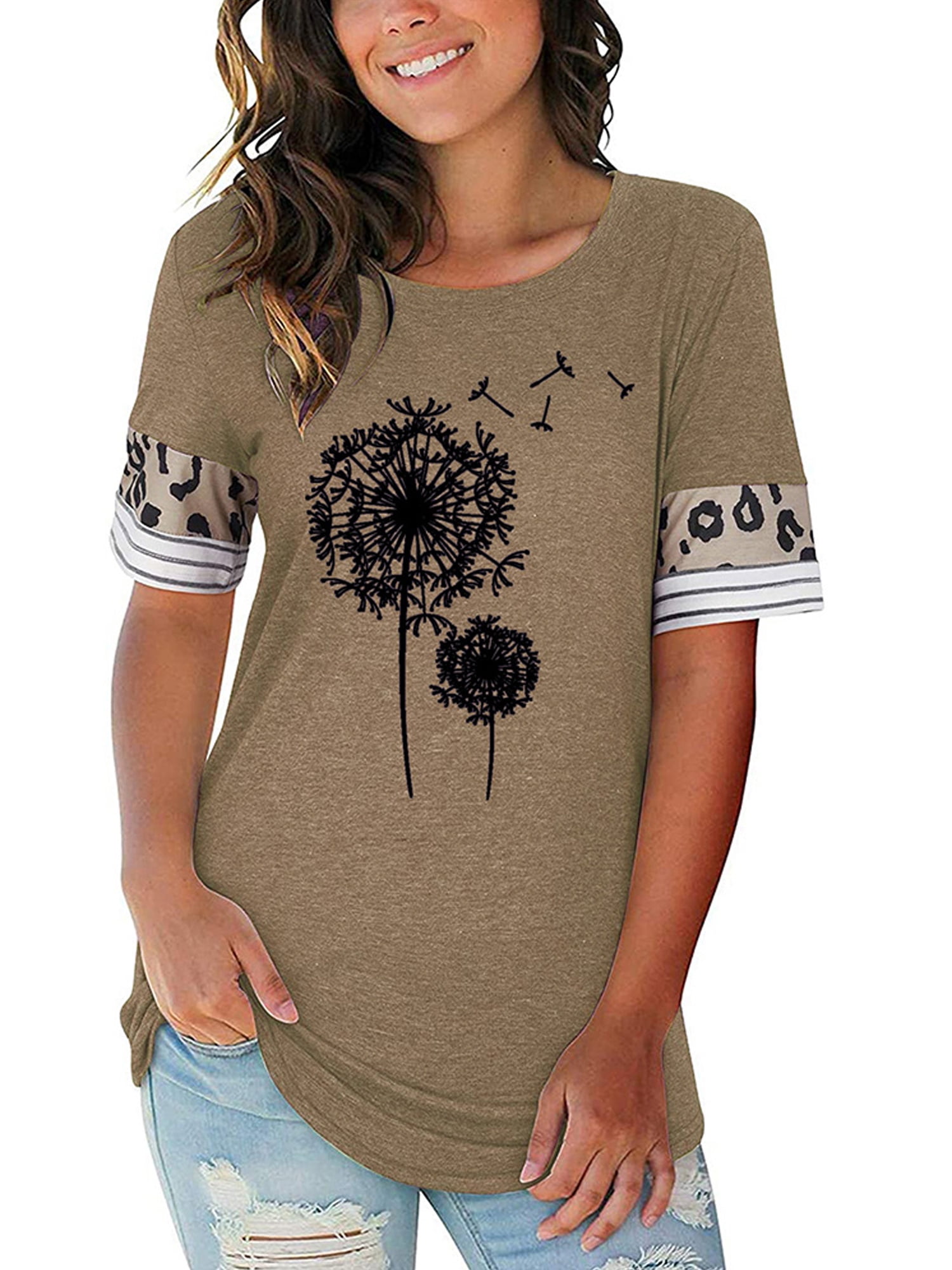 Pfysire Women Printed Tee Shirt Short Sleeve Blouse Casual Comfy Tops ...